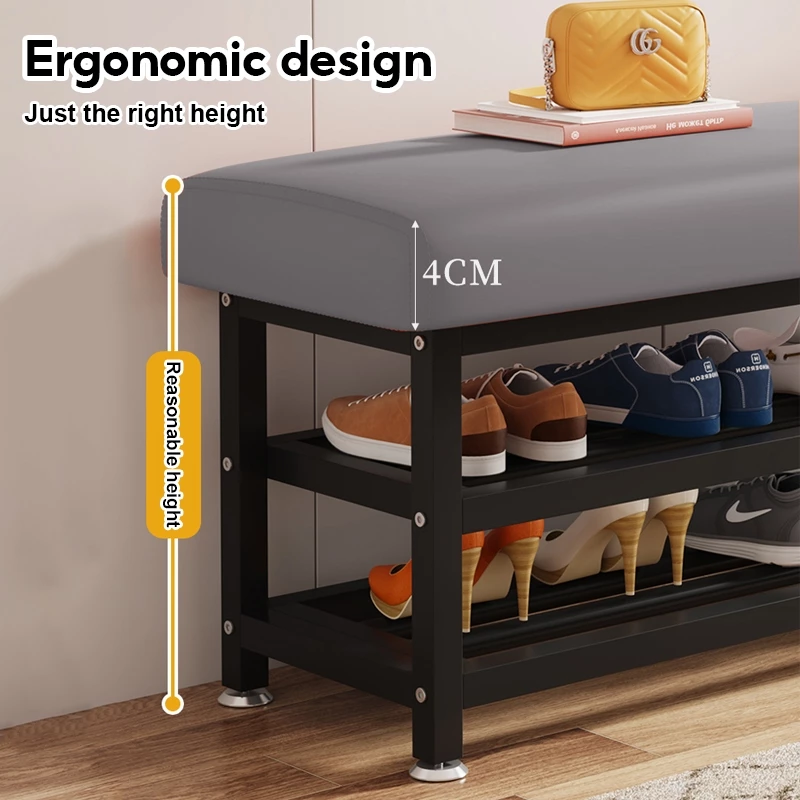 Home indoor shoe changing bench with cushioned steel shoe rack entrance ...