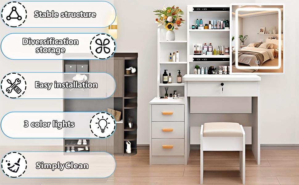 【Ship Today】Dressing Table & LED Mirror Makeup Drawer Storage Table ...