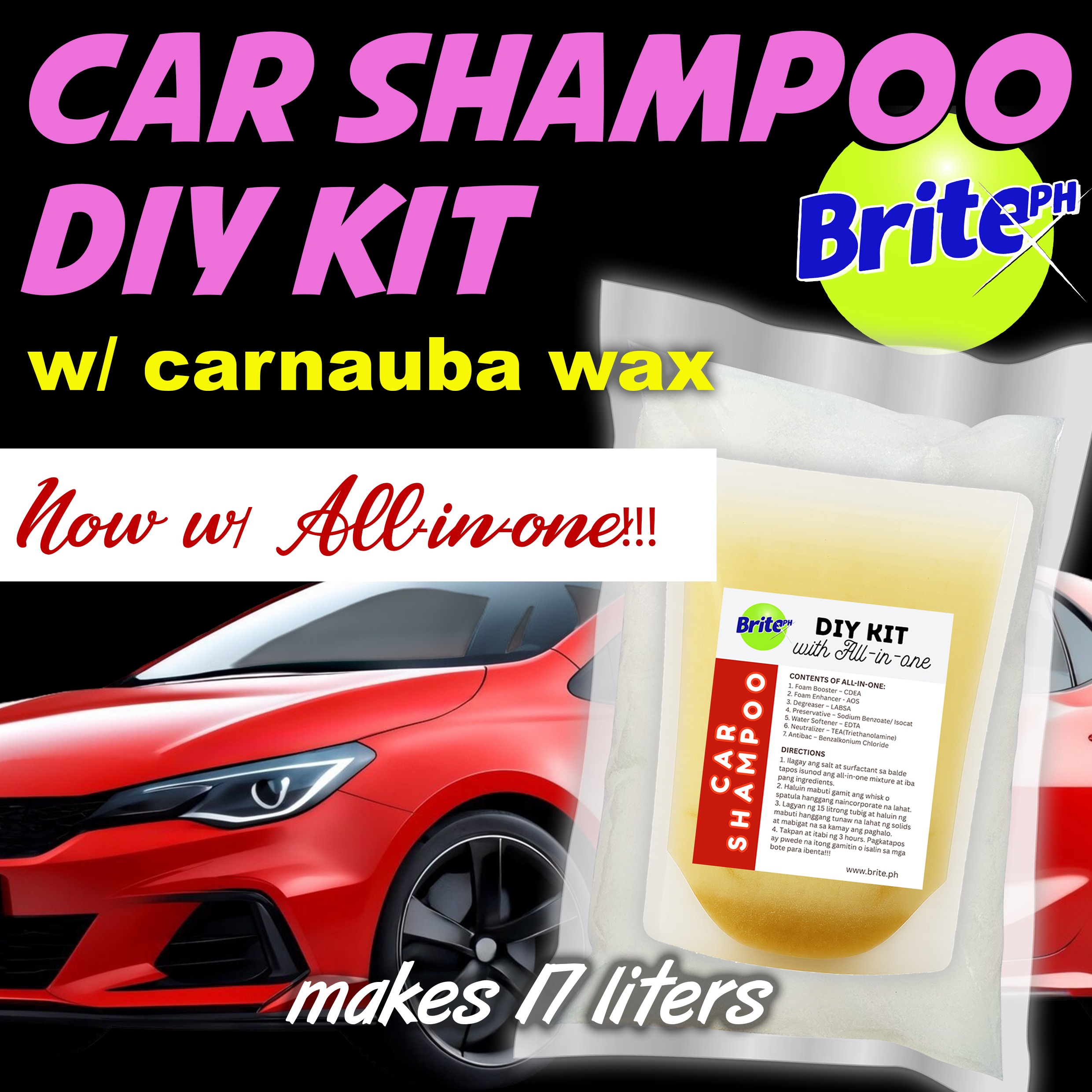 BritePH Car Shampoo DIY Kit (17 Liters) Now with all-in-1 component ...