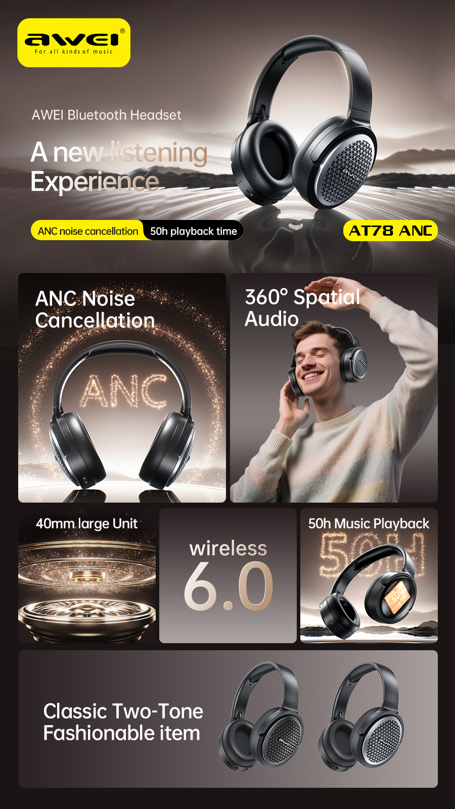 Awei AT78 ANC Headphone | Shopee Philippines