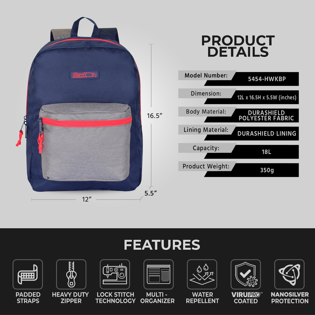 Hawk 5454 Backpack With Virupro Anti-Microbial Protection | Shopee ...