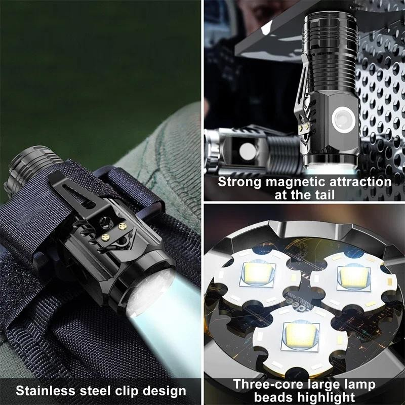 Rechargeable Waterproof Flashlight Type-C USB Charge 5 Modes Brightness ...