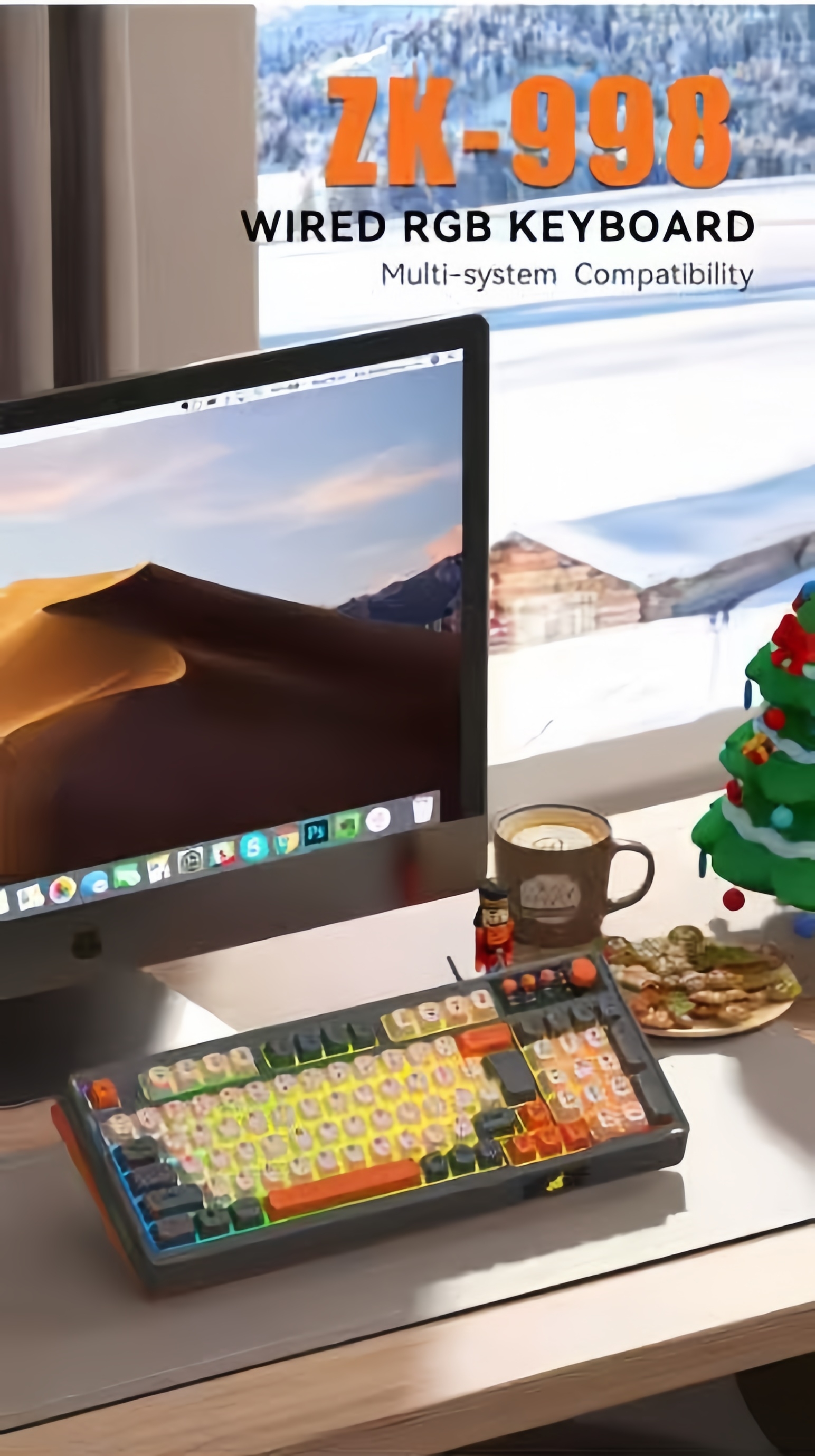 Zeus Wired Rainbow LED Gaming Keyboard 98 Keys Silent Media Keys Volume ...