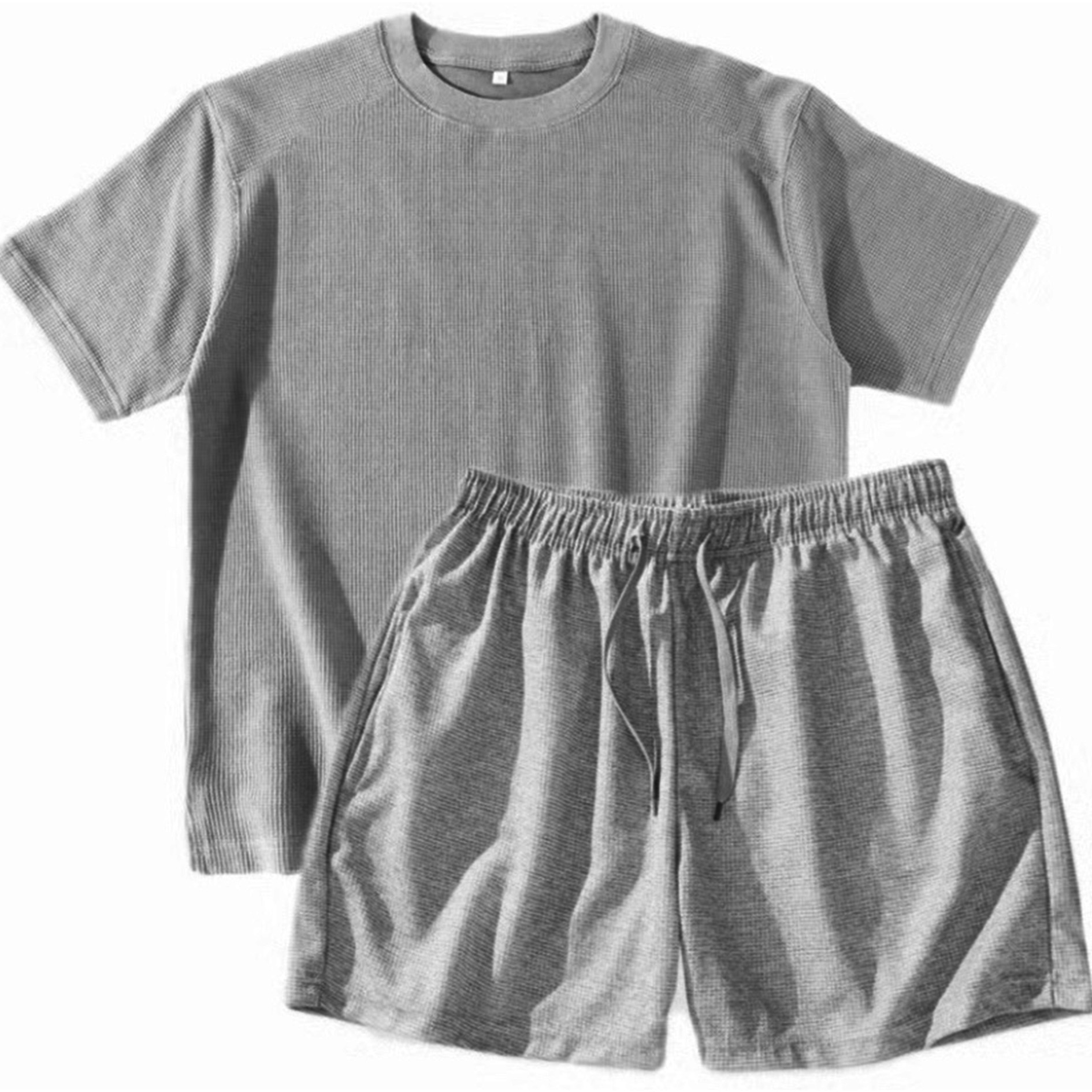 Waffle T-Shirt & Shorts TERNO Set – Solid Color Lounge Wear for Men ...