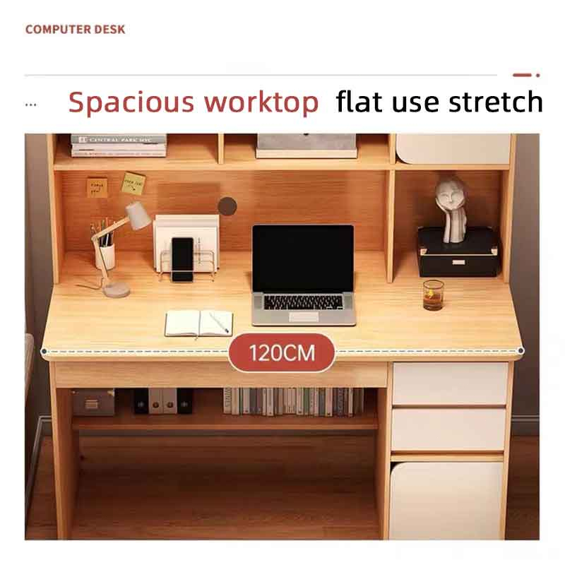 PUPU Study Table With Bookshelf Computer Desktop Home Office Table With ...
