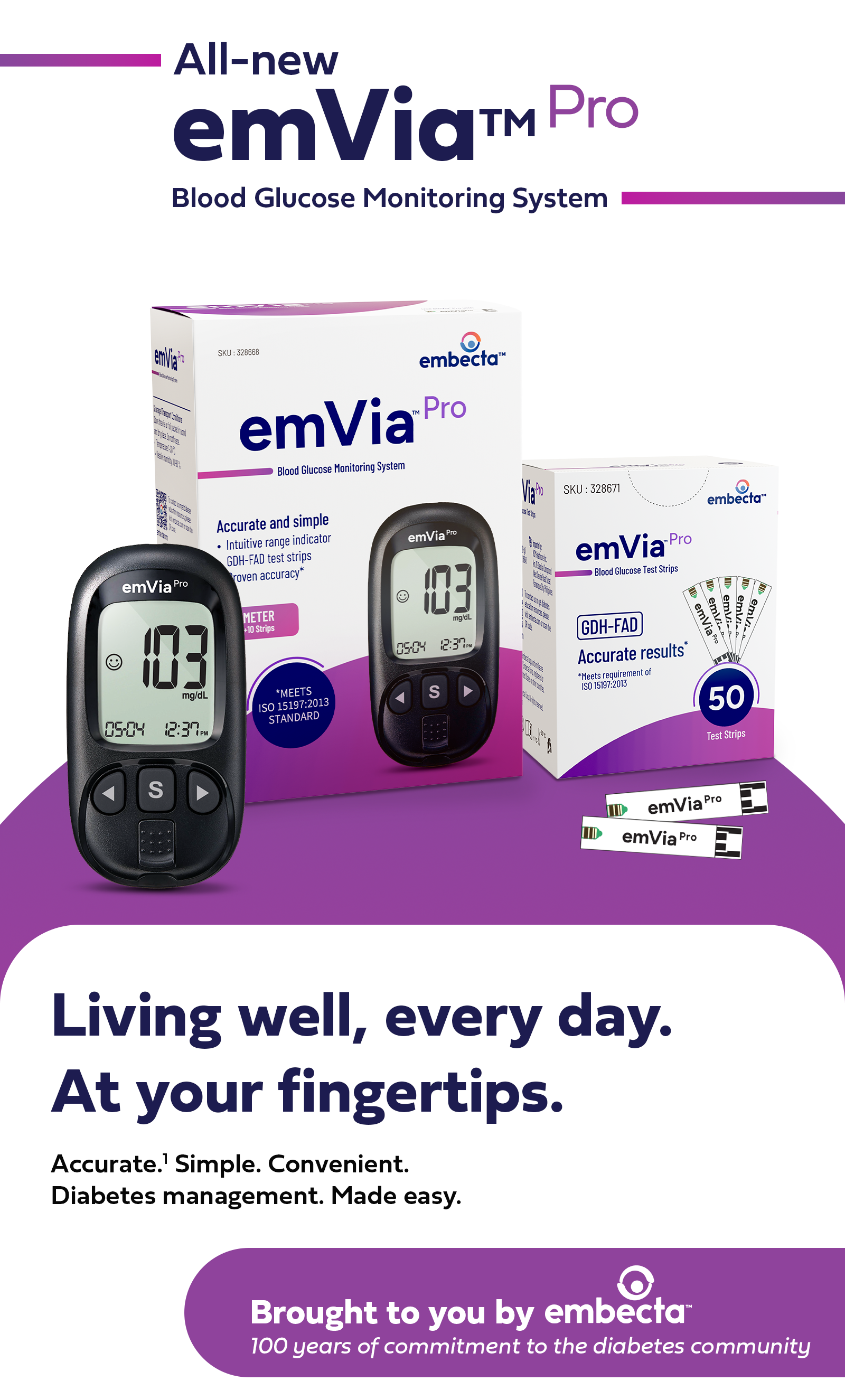emVia Pro Glucose Test Strips (25s) by embecta - For blood sugar ...
