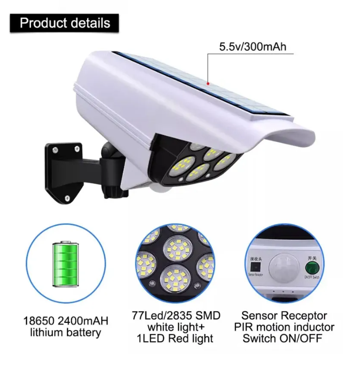 Solar Light Motion Sensor Security Dummy Camera Wireless Outdoor Flood ...