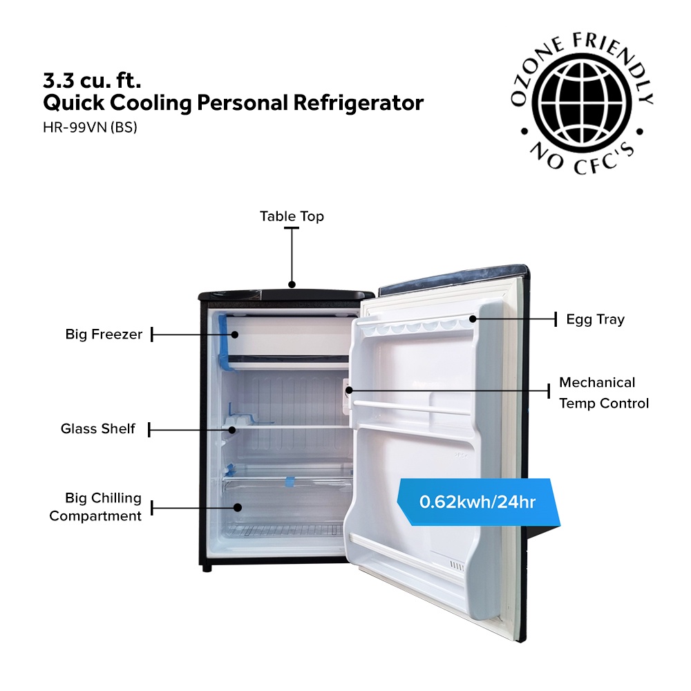 Haier HR-99VN (BS) 3.1 cu.ft./90L Personal Single Door Refrigerator ...