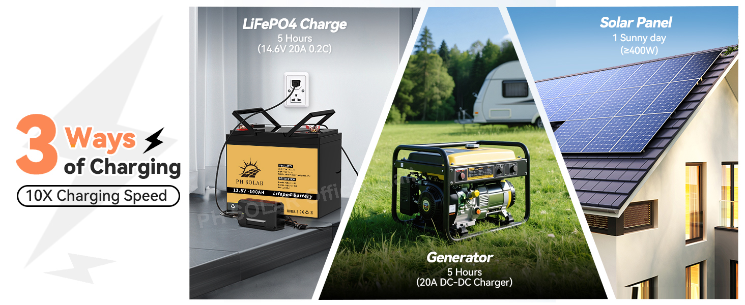 LiFePO4 Battery 12V/24V 100AH Lithium Solar Battery 10000+ Cycles 100A ...