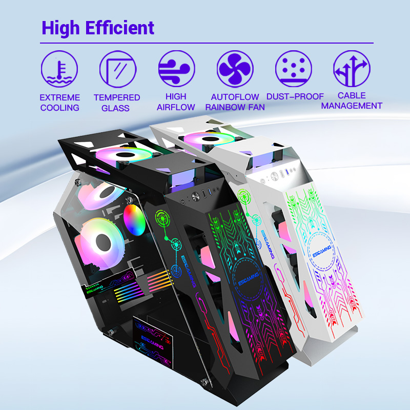 ESGAMING Robot Pc Case 6 Fans Tempered Glass Panel Light Micro ATX ...