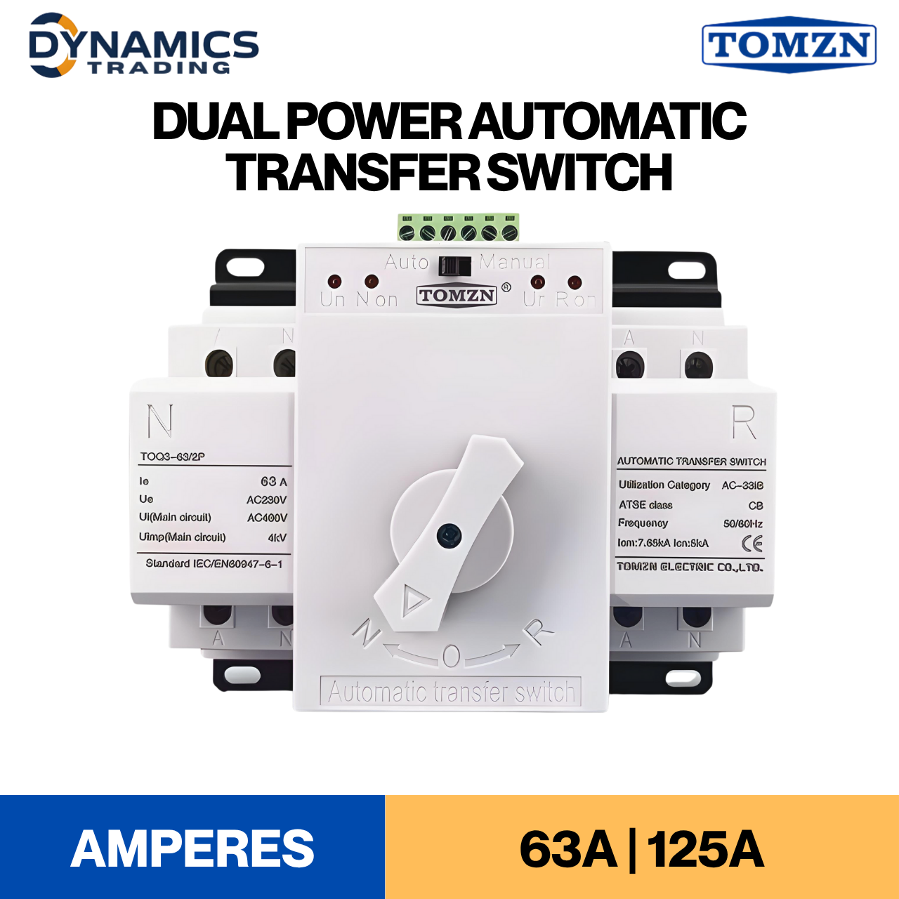 TOMZN ATS Dual Power Automatic Transfer Switch 2P Manual Auto Changeover Switch 63A 125A 220V ...