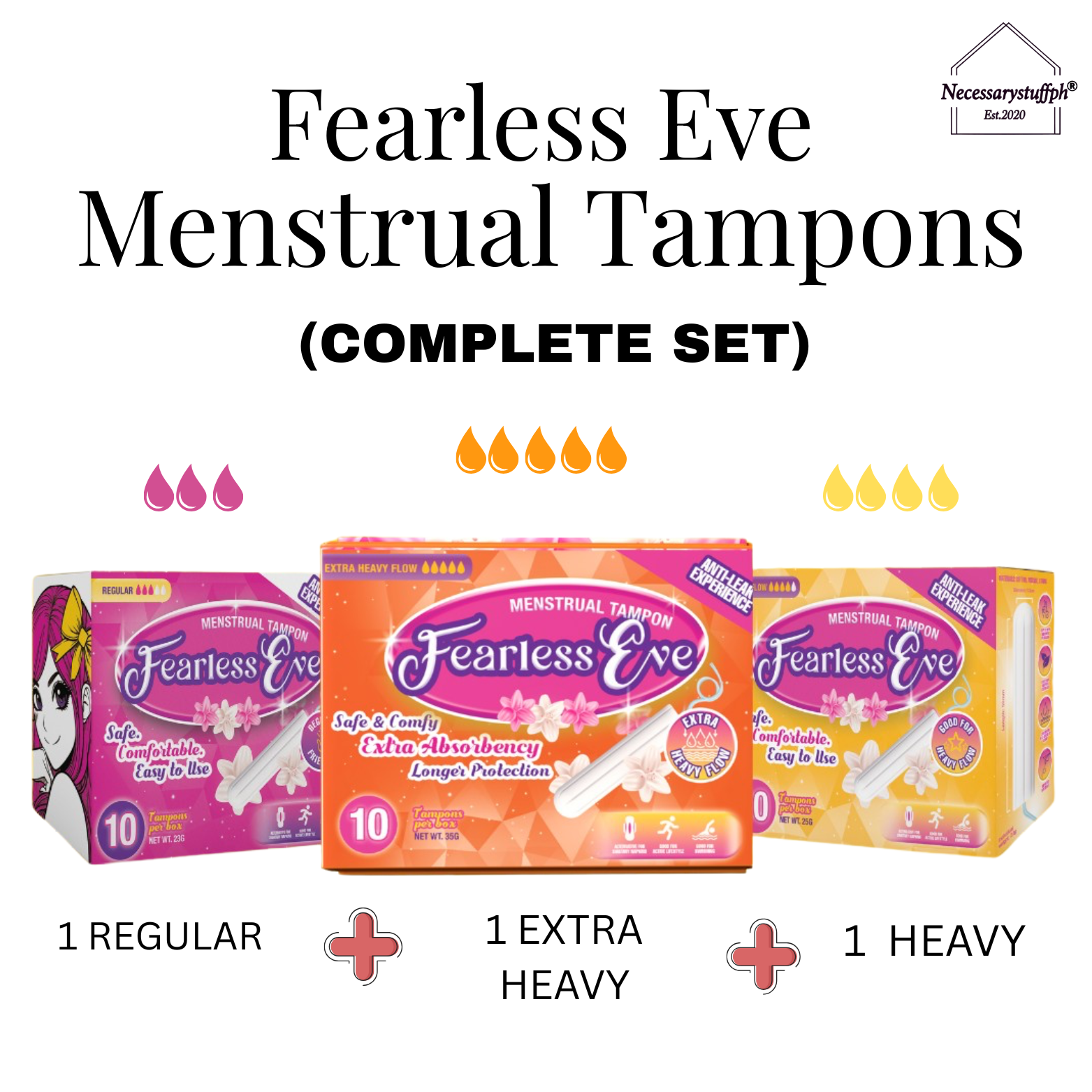 Fearless Eve Complete Set Menstrual Tampons (3 Boxes = 1 Regular, 1 Heavy, and 1 Extra Heavy ...