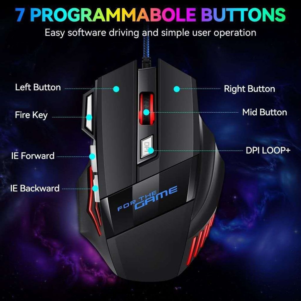 Asheng G6 Gaming Mouse with Wire 7 Button RGB Lighting for Esports ...