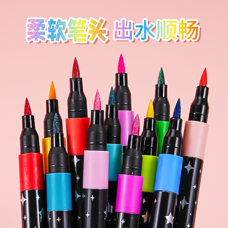 Colorful Soft Tip Glitter Quicksand Markers - For Kids Students Journal ...