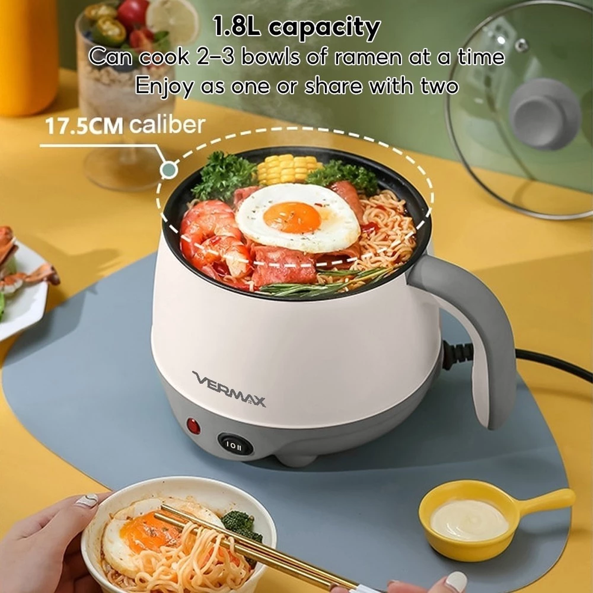 Vermax Electric Multi-Cooker With Steamer Small Non-Stick Coating Mini ...