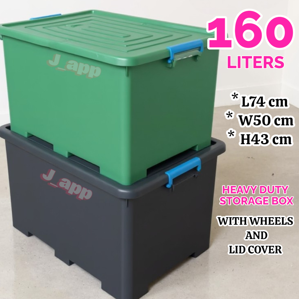160 LITERS HEAVY DUTY Storage Box WITH WHEELS and cover big box with ...