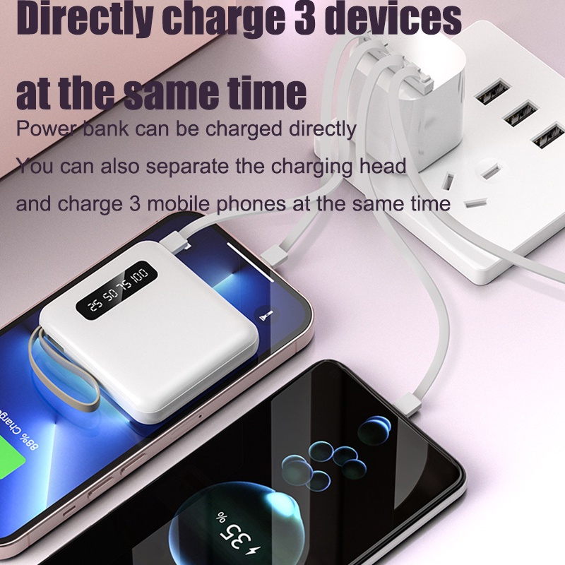 20000mAH Fast Charing Power bank With 4 Cables Cute Mini Powerbank With ...