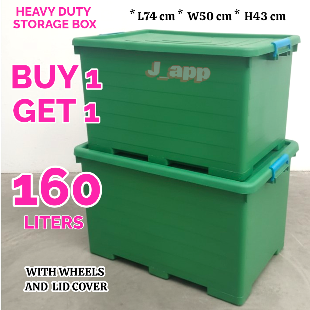 BUY 1 GET 1 160 LITERS Heavy Duty Storage Box WITH COVER, WHEELS AND ...