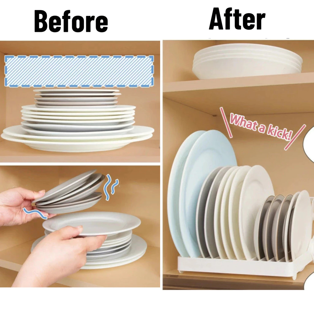 Space Saving Adjustable Plate Holder Plastic Dish Storage Rack for ...