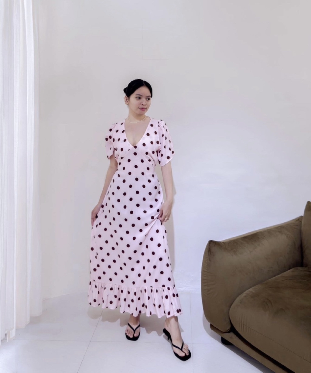 Lora Puff Sleeve Maxi Dress – Challis Fabric, Polka Print, Garter Back ...