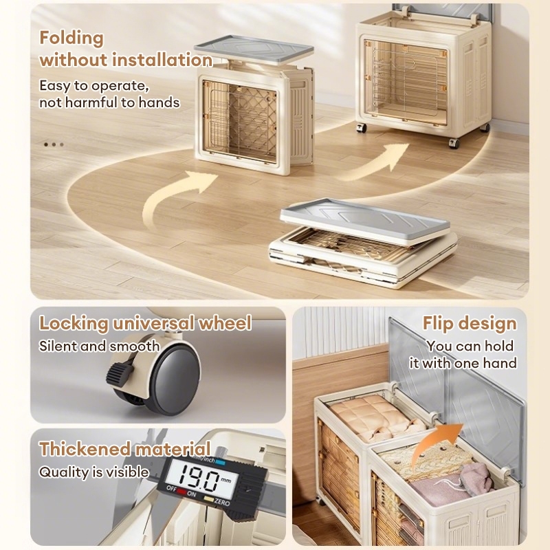 JOVNO Folding Storage Box Bedroom Flip-top Storage Cart 2 Door Bedside ...