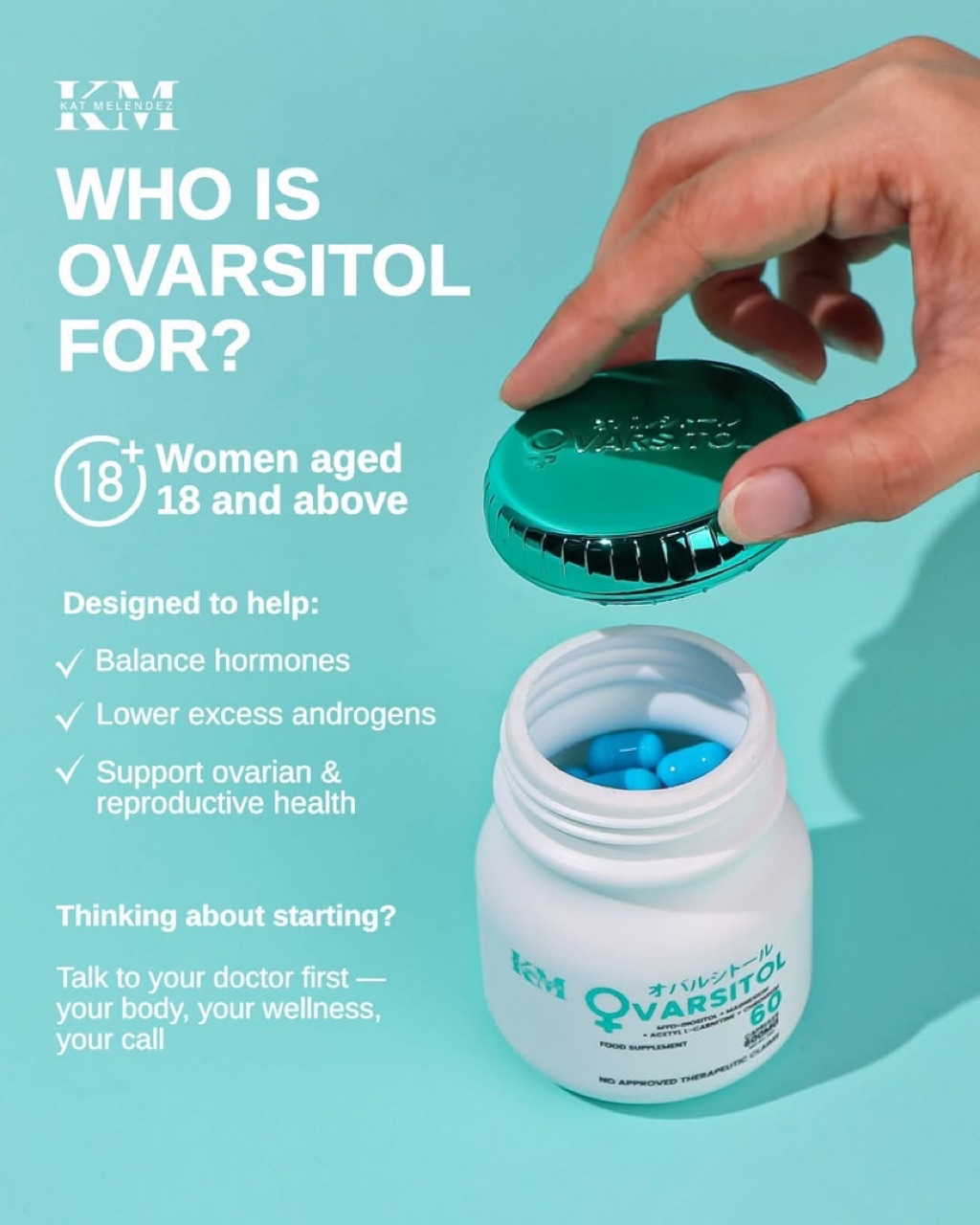 KM OVARSITOL Myo Inositol Food Supplement Probiotics Magnesium PCOS ...