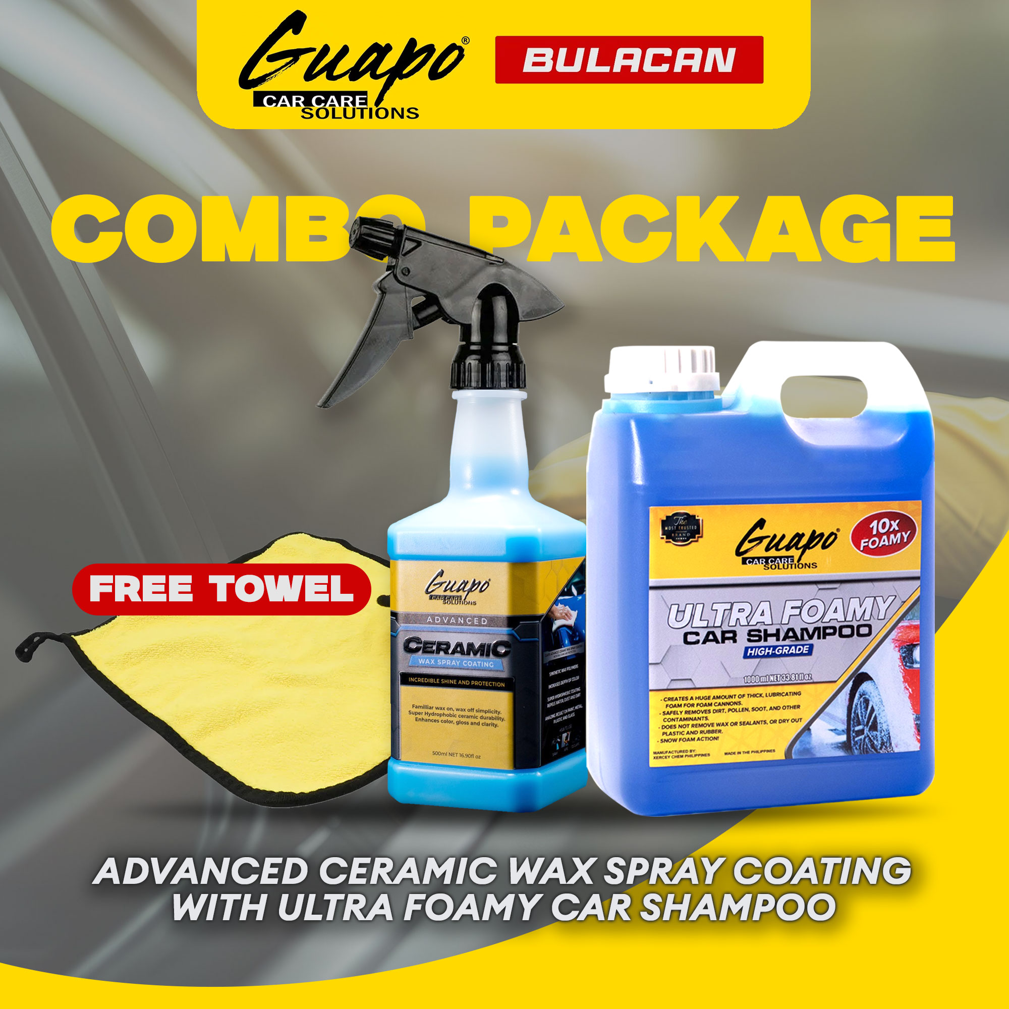 [COMBO] Guapo Ceramic Spray Coating w/ Car Wash Shampoo +FREE Towel ...
