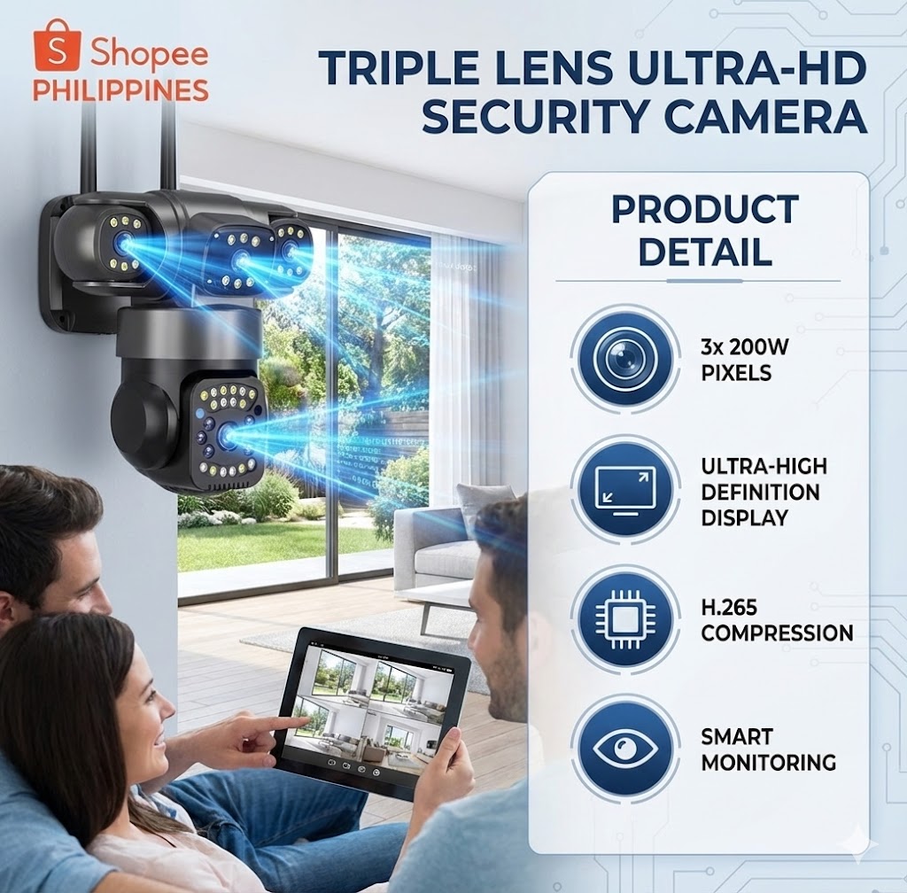 V380 PRO Three Lens CCTV Camera 4K 6MP Outdoor Waterproof PTZ Wireless ...