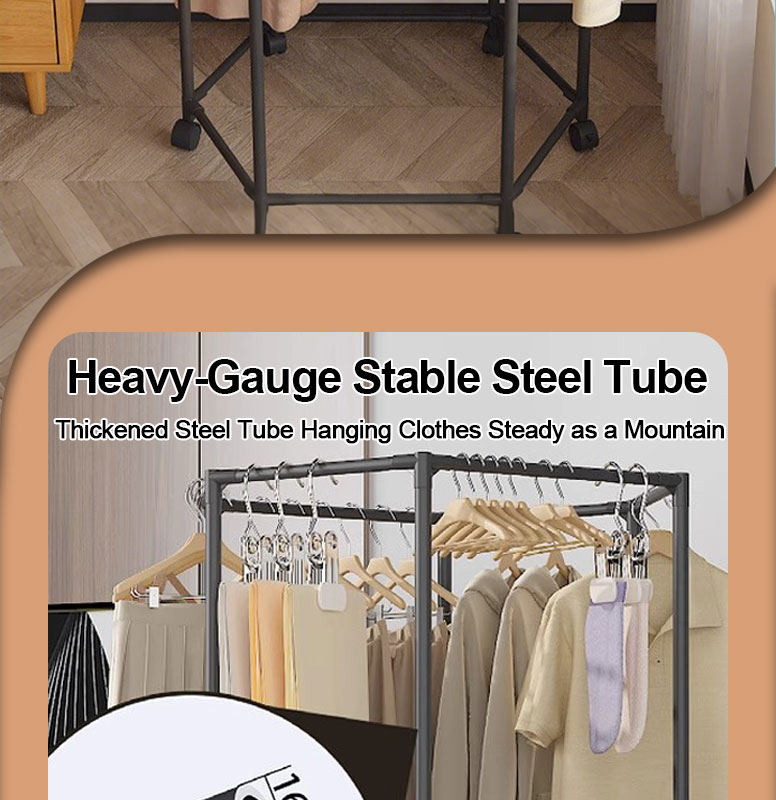 360° Rotating Clothes Hanger with Wheels Hanger Stand Stainless Heavy ...