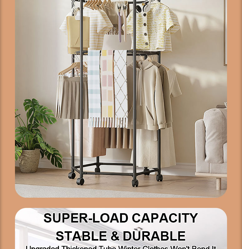 360° Rotating Clothes Hanger with Wheels Hanger Stand Stainless Heavy ...