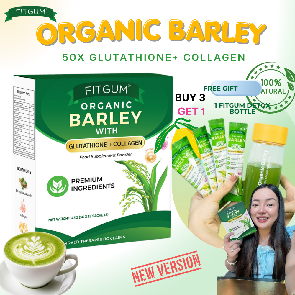 Fitgum Organic Barley Grass Powder With 50x Glutathione Collagen Weight ...