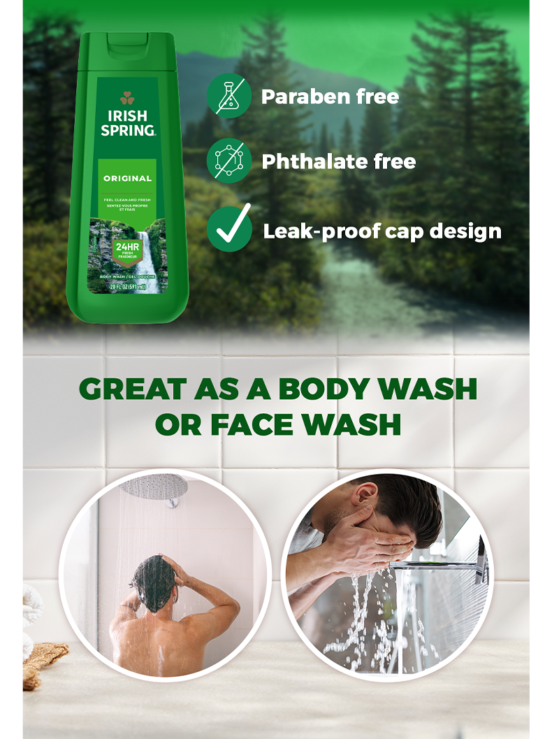 Irish Spring Original Clean Face & Body Wash - 24-Hour Freshness, 30oz ...