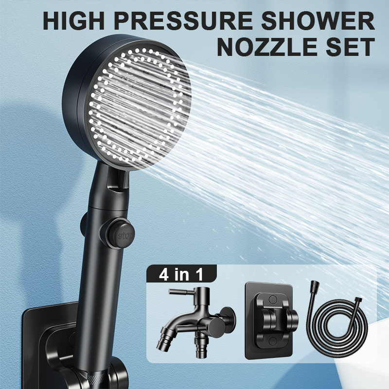 【BUY 1 FREE 1】4 in 1 Shower Head With Hose Set Black Shower Sprayer ...