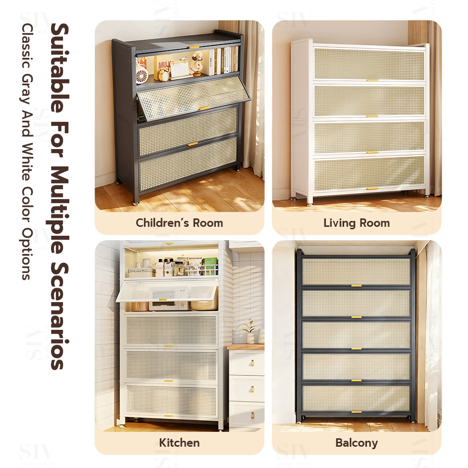 Fador Vintage Rattan Storage Cabinet & Flip-Up Door & Steel Frame ...
