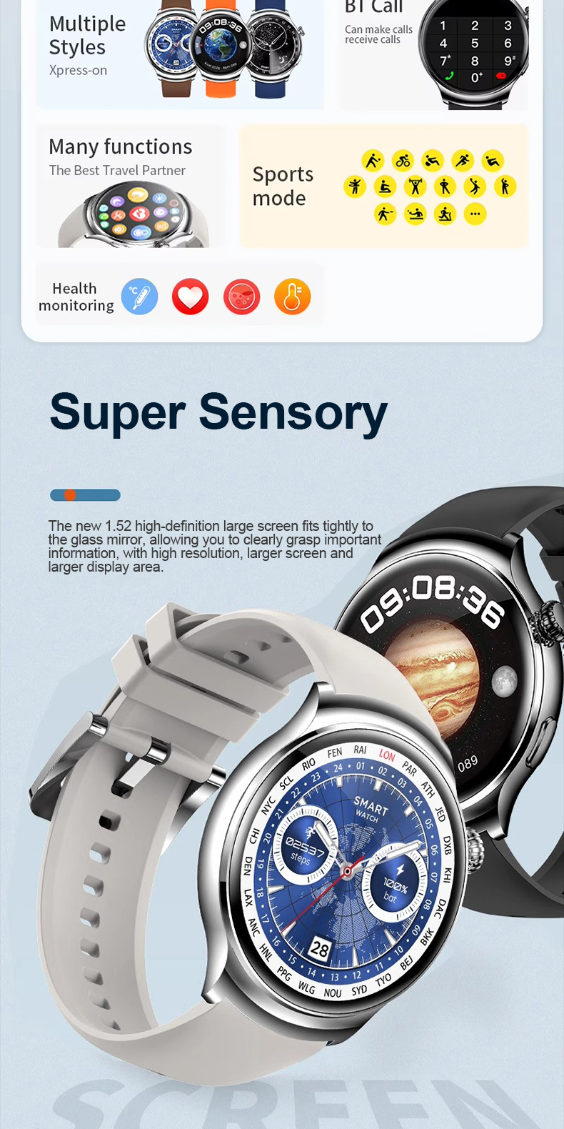Jiditech X JSYES Smart Watch 1.52"'HD Screen Health Monitoring ...