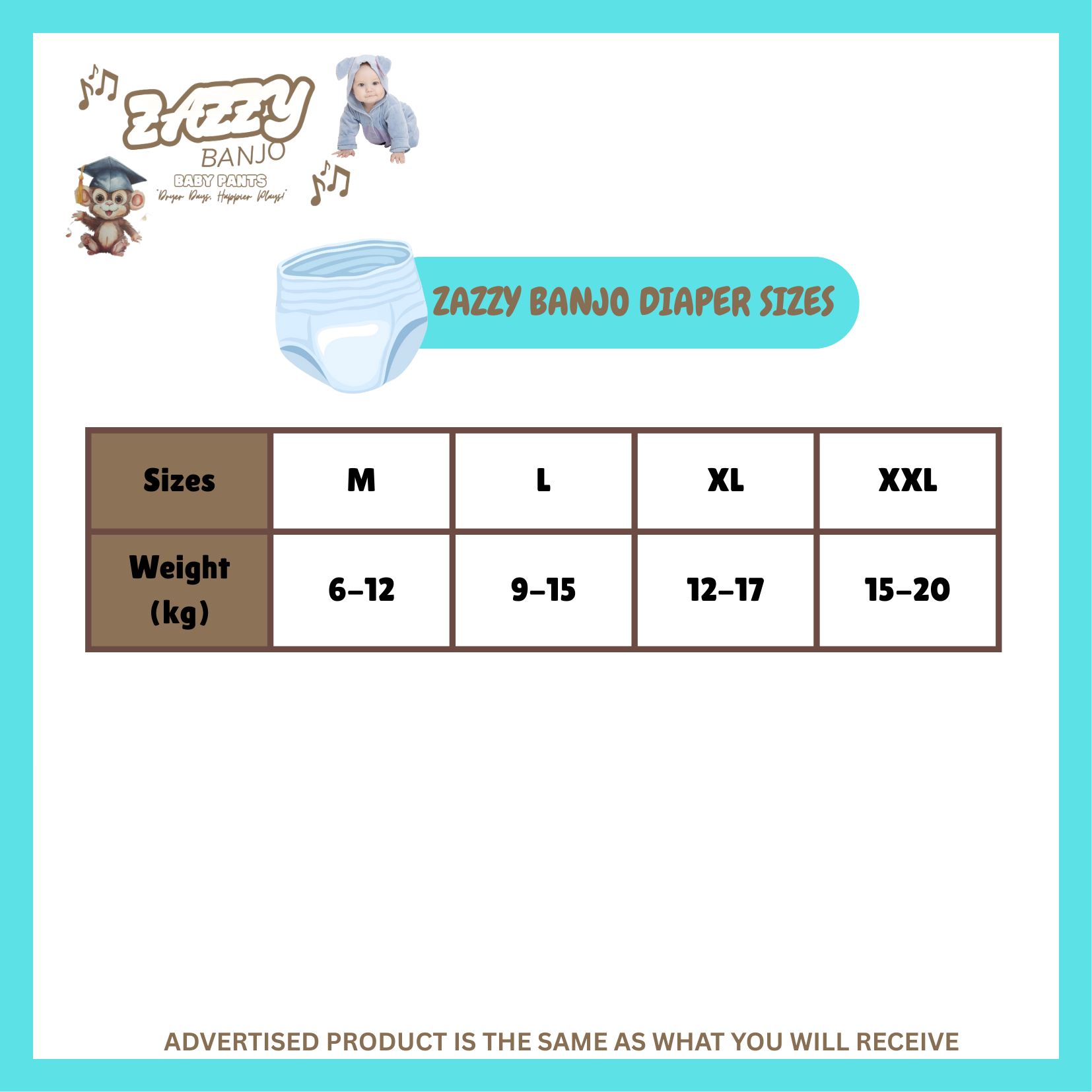 Zazzy Banjo Diaper Baby Pants Medium Size 50 pcs per pack Dryer Days ...