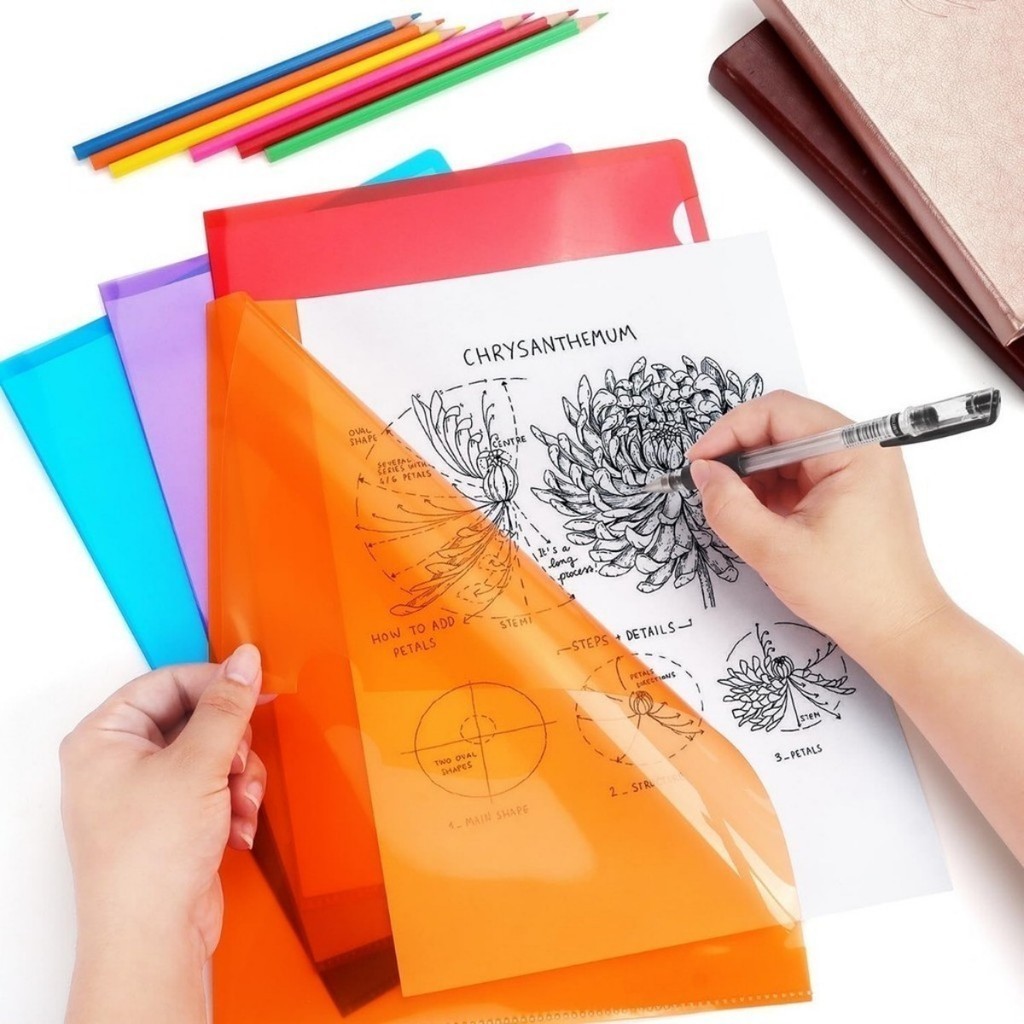 Long L-Type File Folders 12Pcs Clear Colored Pocket Plastic Documents ...