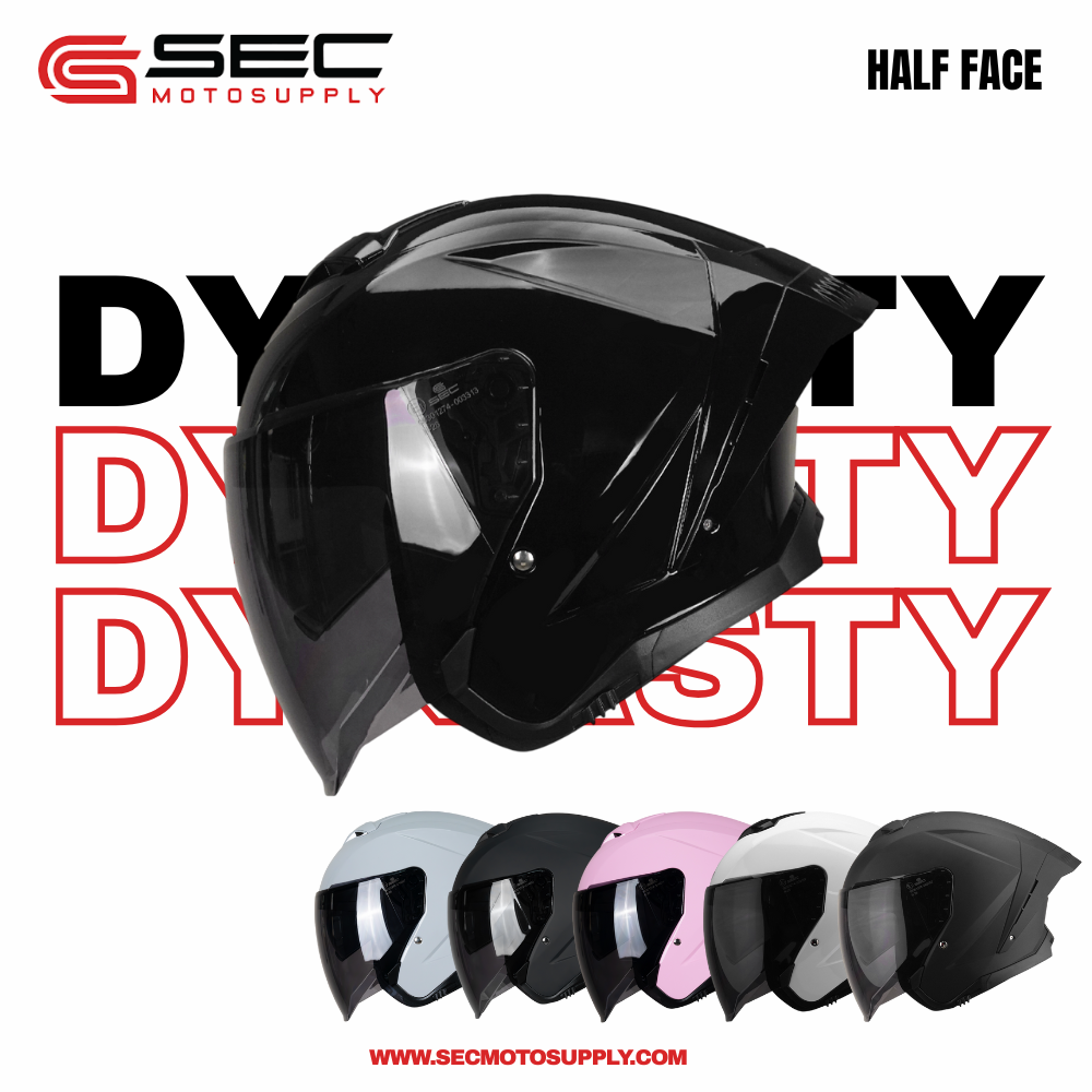 SEC Dynasty Half Face Motorcycle Helmet | Plain Design, Gloss/Matte ...