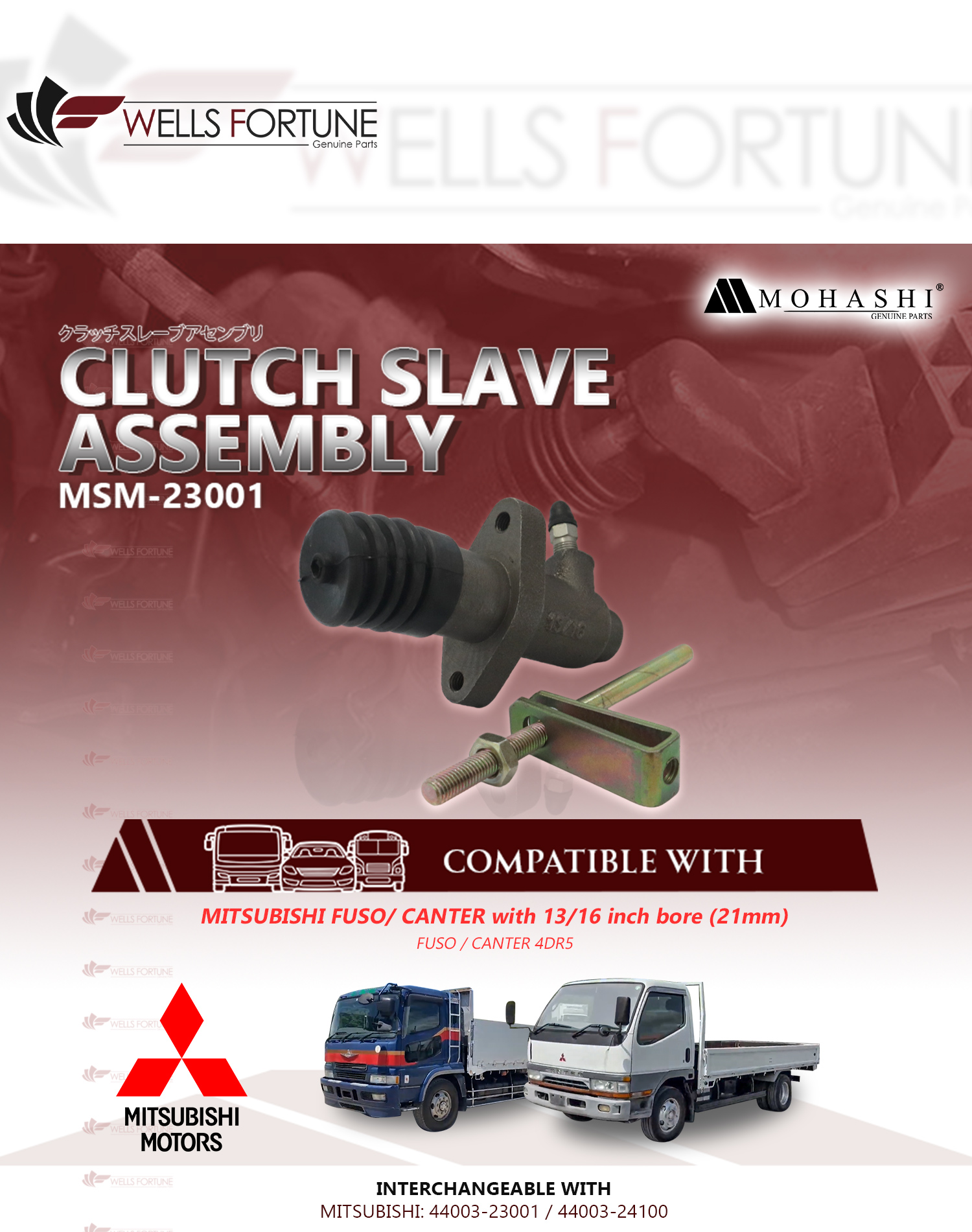 MITSUBISHI FUSO CANTER 4DR5 13/16" CLUTCH SLAVE ASSEMBLY MOHASHI WFC ...