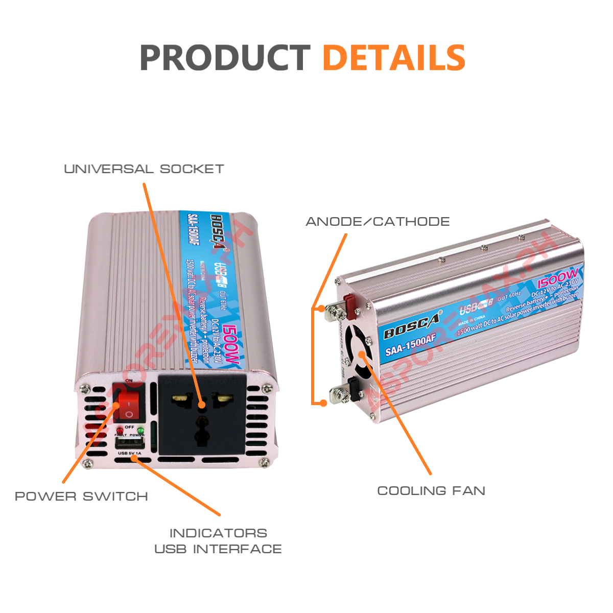 BOSCA INVETER 12V TO 220V 500w 1000w 1500W 2000W12V DCTo 220-230V AC ...