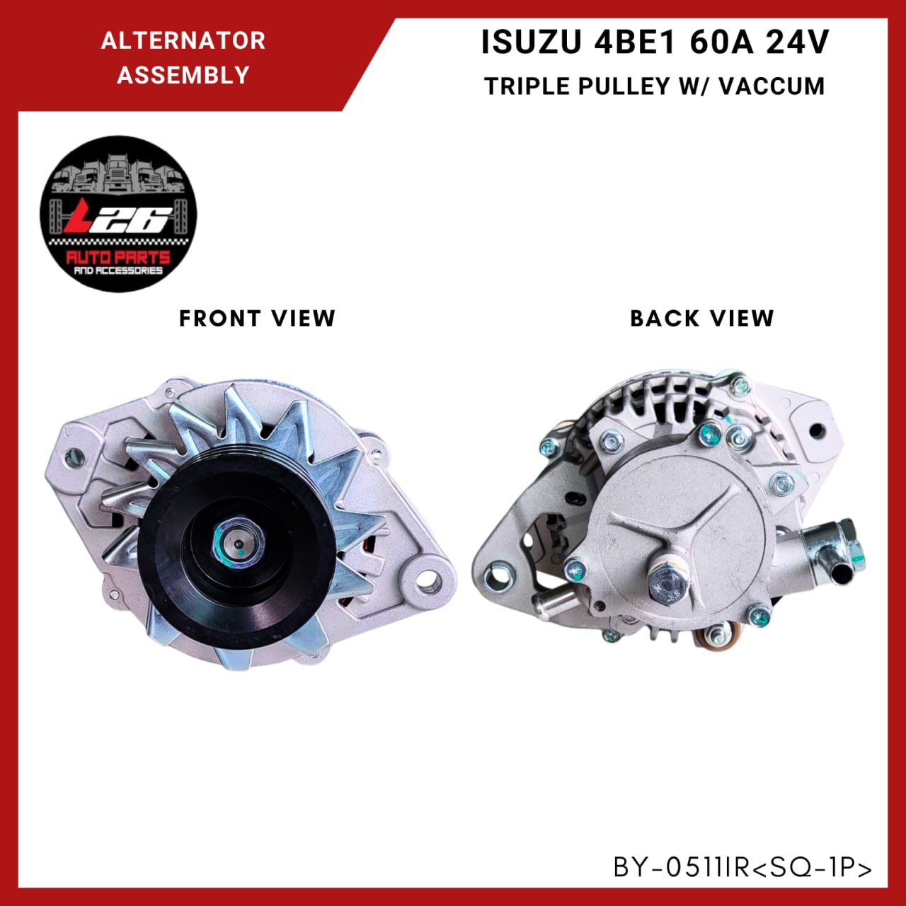 Isuzu 4BE1 4BC2 4BC1 Alternator Assembly 60AMP 24v Triple Pulley with ...