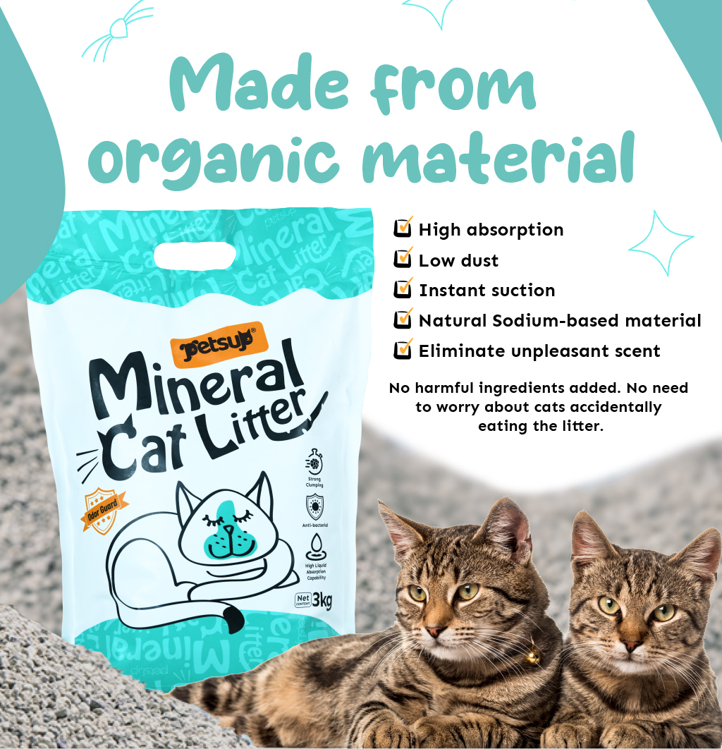 Petsup Cat Mineral Litter 3kg Odor Control Carbon Lavender Low Dust ...