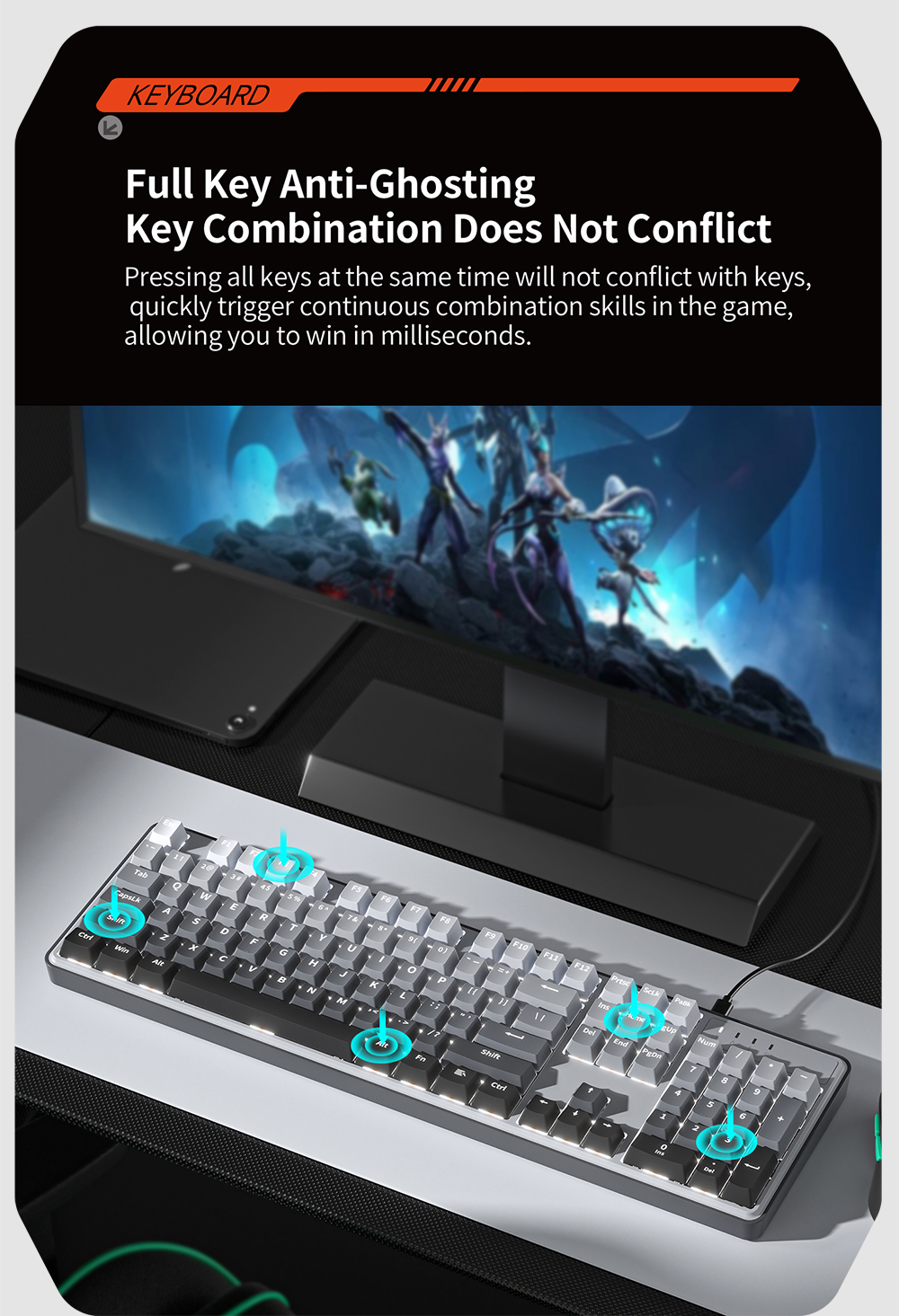 ZIFRIEND ZT104 Wired Mechanical Keyboard With Numpad 104Keys Hot ...