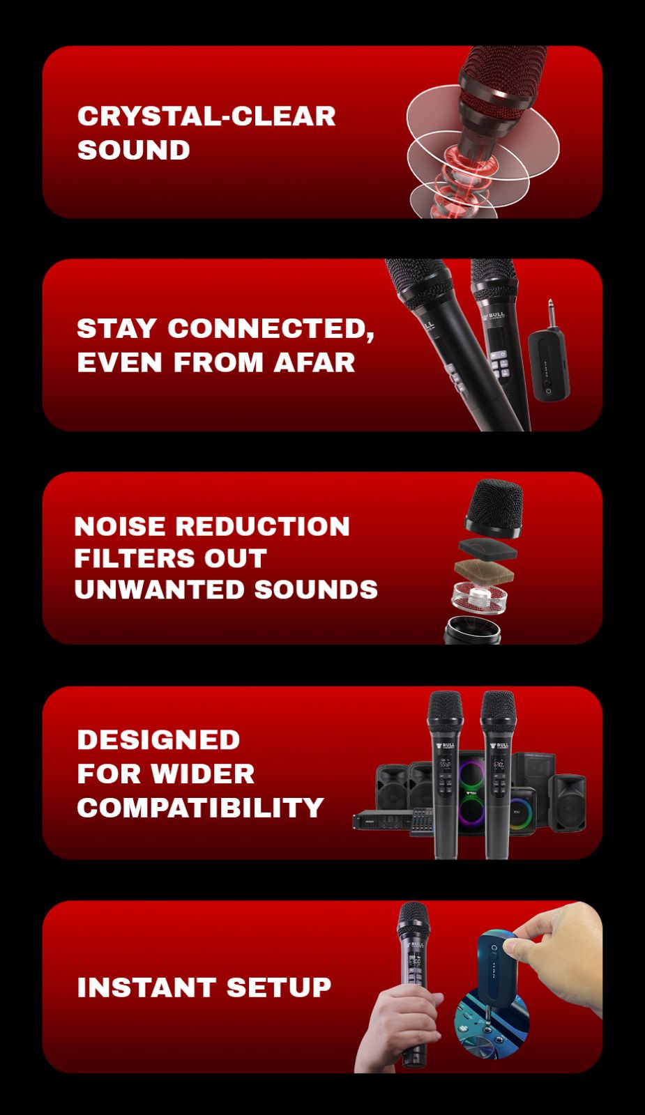 Bull Audio BA-20 Dual UHF Universal Wireless Microphone Set W/ Led ...