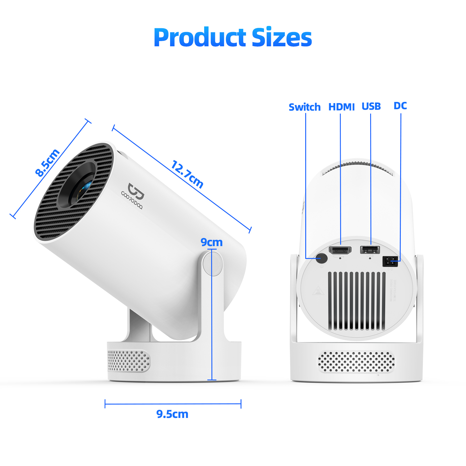 GOOJODOQ Portable Projector With Bluetooth 4K 720P Speaker HDMI 180 ...