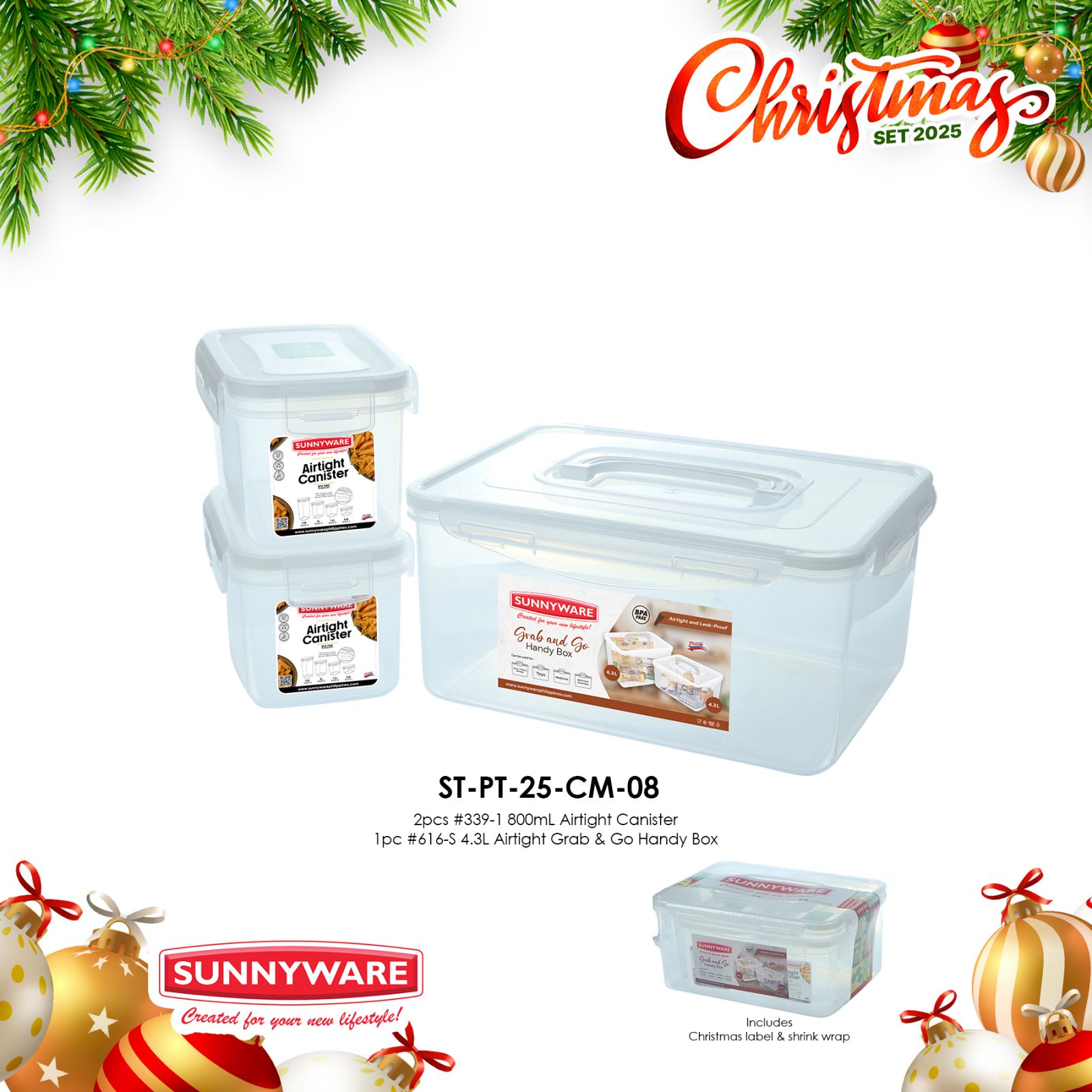 Sunnyware 2025 Christmas Set 8 (2 x 339-1, 1 x 616-S) airtight canister ...