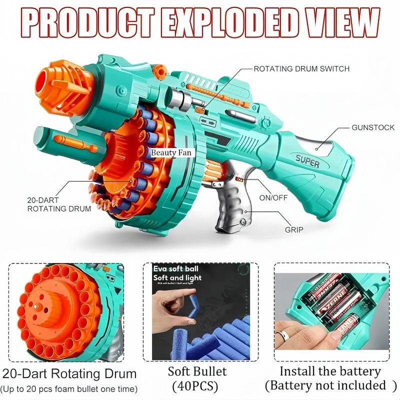 Electric Toy Gun 20pcs Soft Bullets Gun Electric Volley Soft-Bullet Gun ...