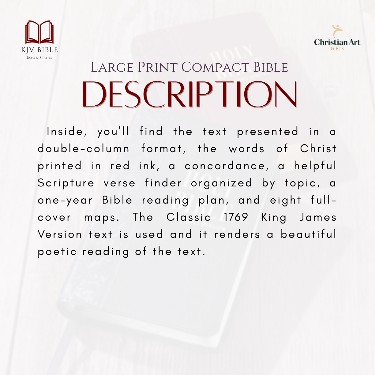 KJV082 | King James Version Large Print Compact Bible Dark Brown Faux ...