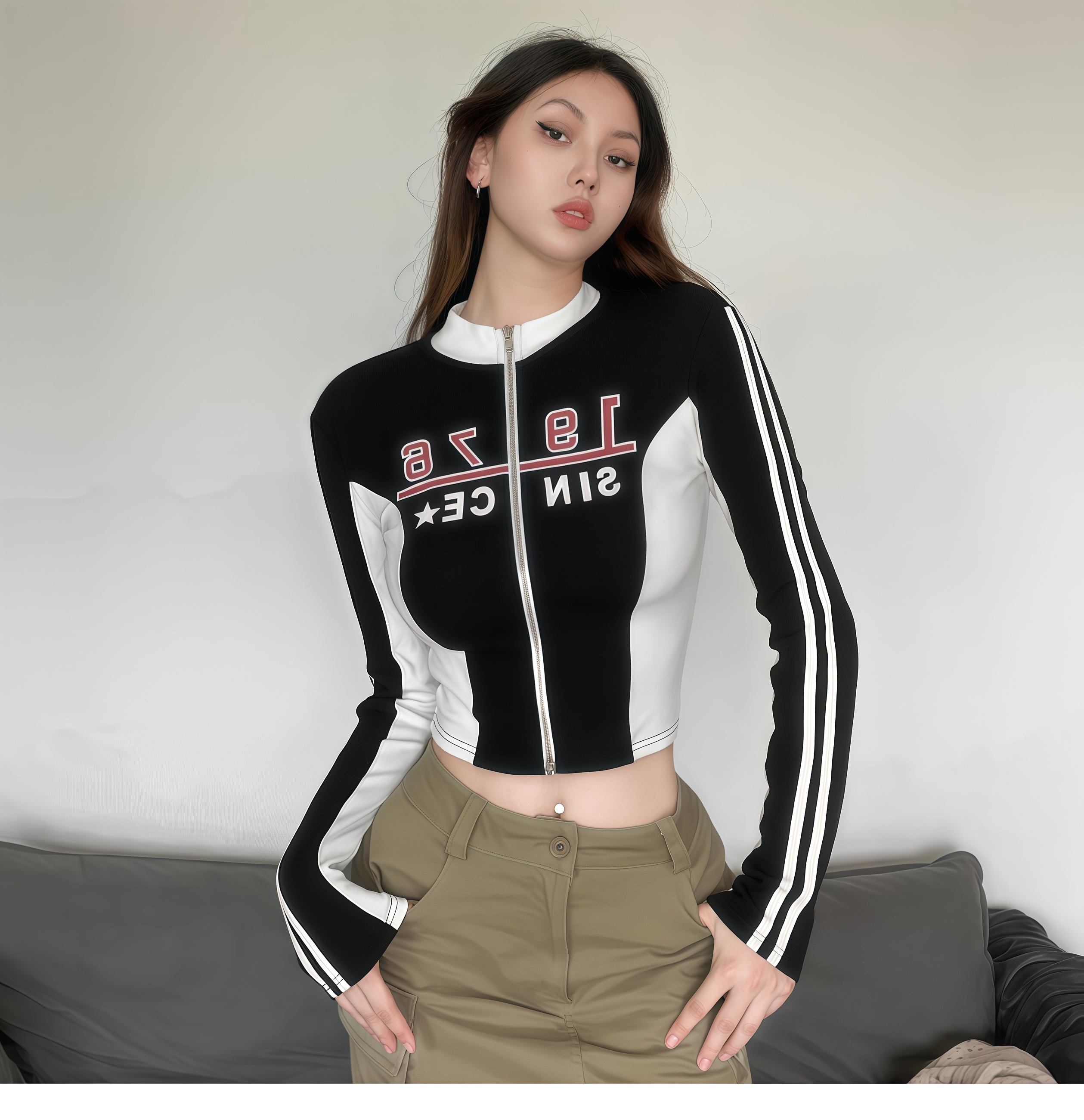 FUNLALA American Retro Motorcycle Style Letter Printed Zipper Jacket ...