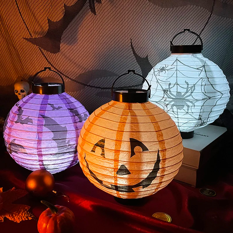 Halloween Paper 8inch Lanterns with LED Light Party Decor Spider Skull ...